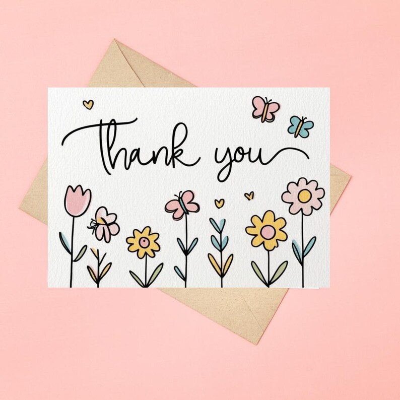 Floral Thank You Card: Rustic Garden Theme (digital Stationery) - Etsy