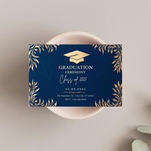 Blue Graduation Invitation Gold Floral Graduation Invitation Class ...