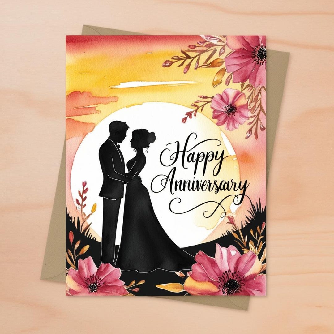 Sunny Romantic Couple Anniversary Card Customizable 'happy Anniversary ...