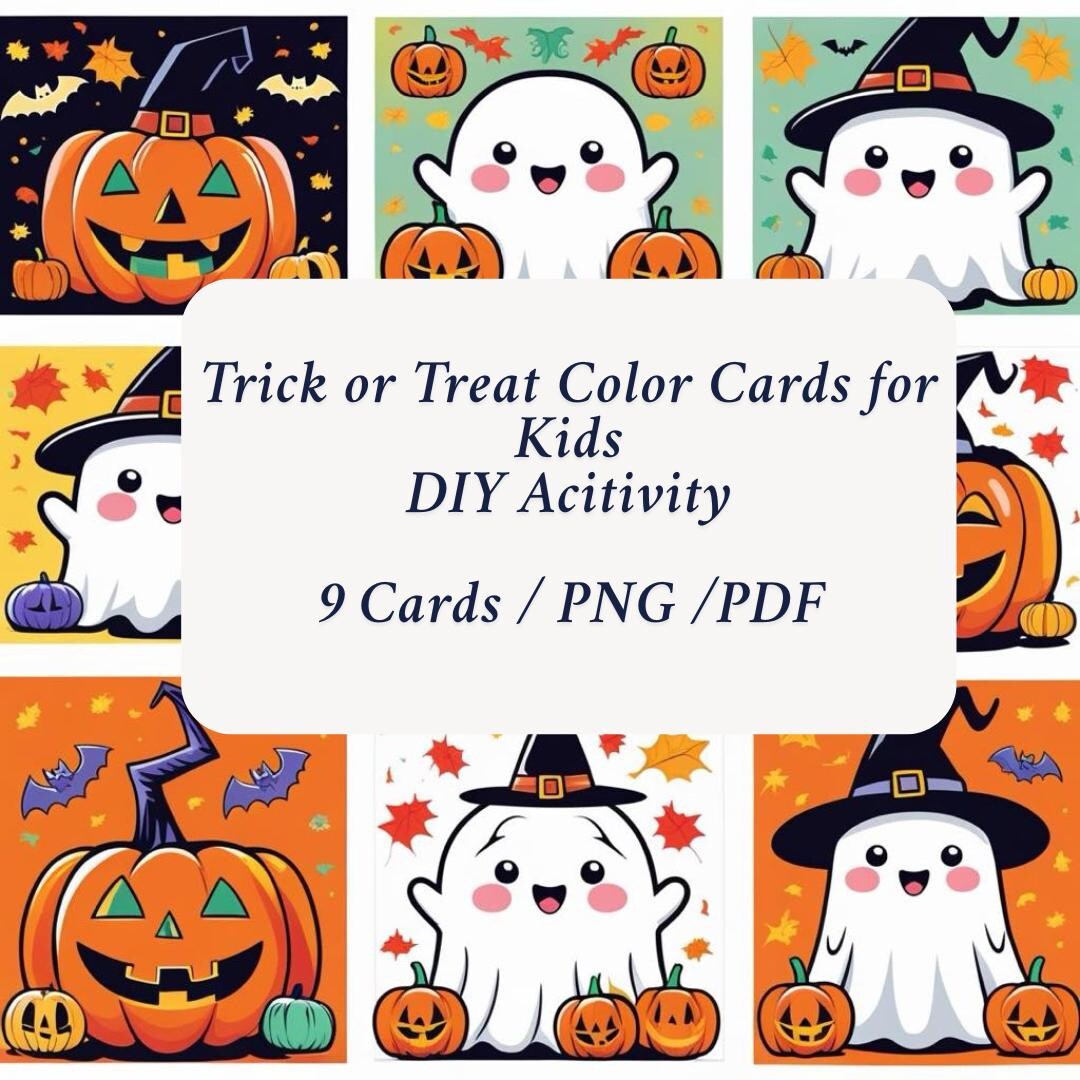 Printable Trick or Treat Halloween Card Bundle Digital DIY Coloring ...