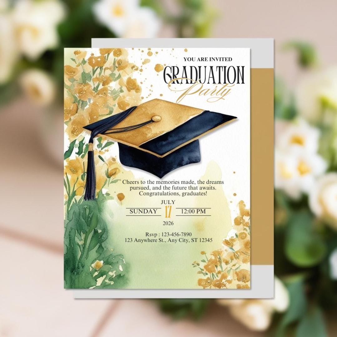 Hat Graduation Invitation Floral Graduation Invitation Custom ...