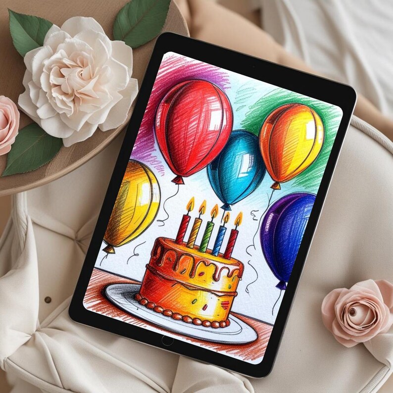 Colorful Cake Birthday Card: Printable Party Greeting PNG Printable ...