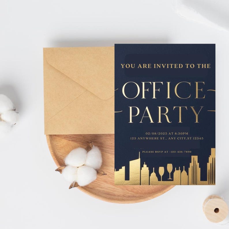 Office Party Invitation Gold Modern Business Event Card Custom ...
