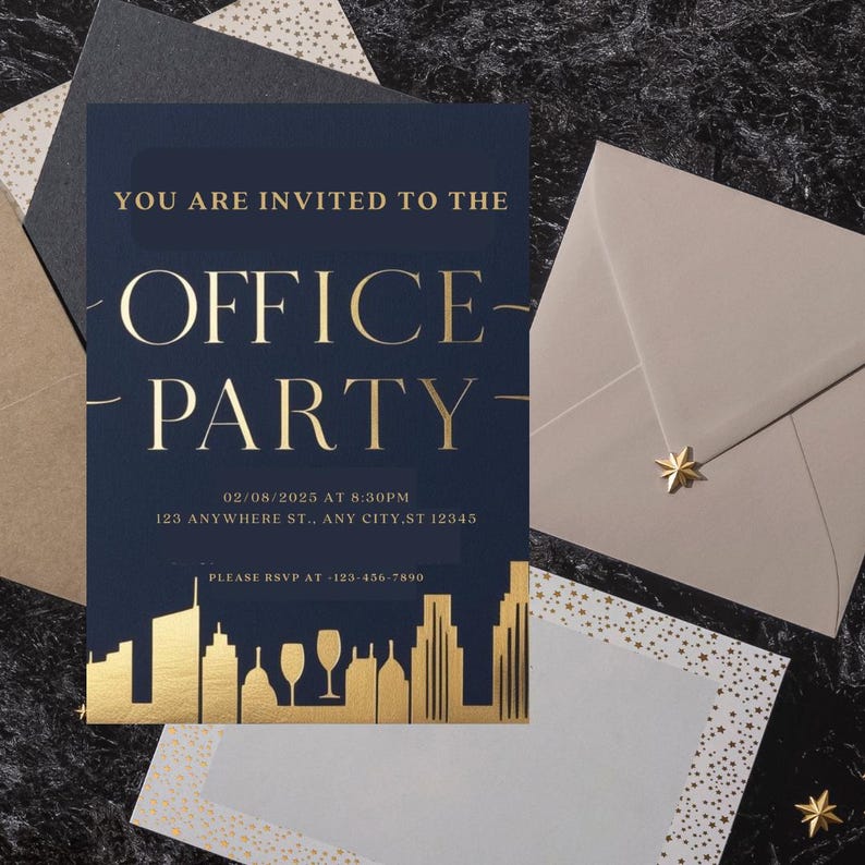 Office Party Invitation Gold Modern Business Event Card Custom ...