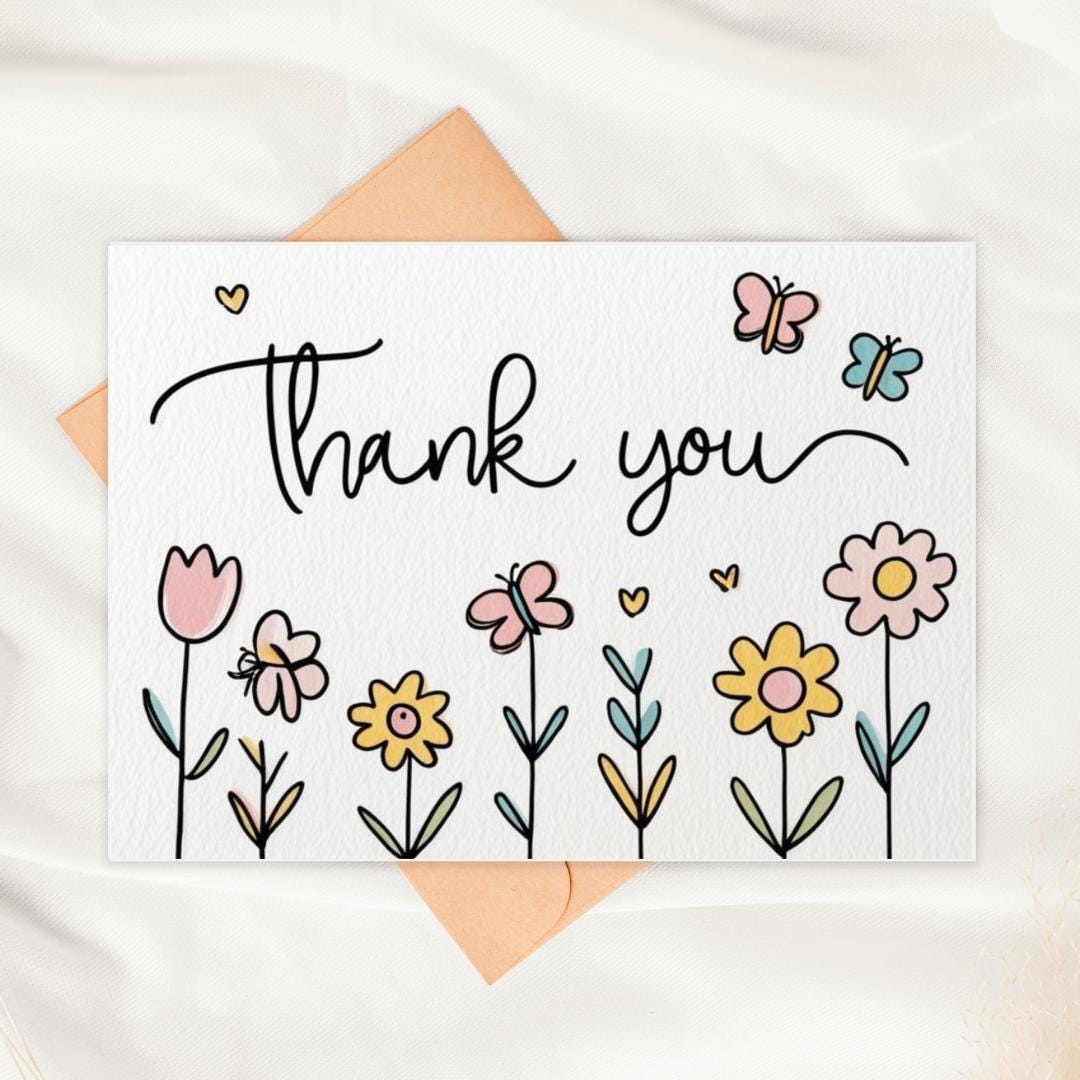 Cute Floral Thank You Card Butterfly Thank You Card Handwritten Thank ...