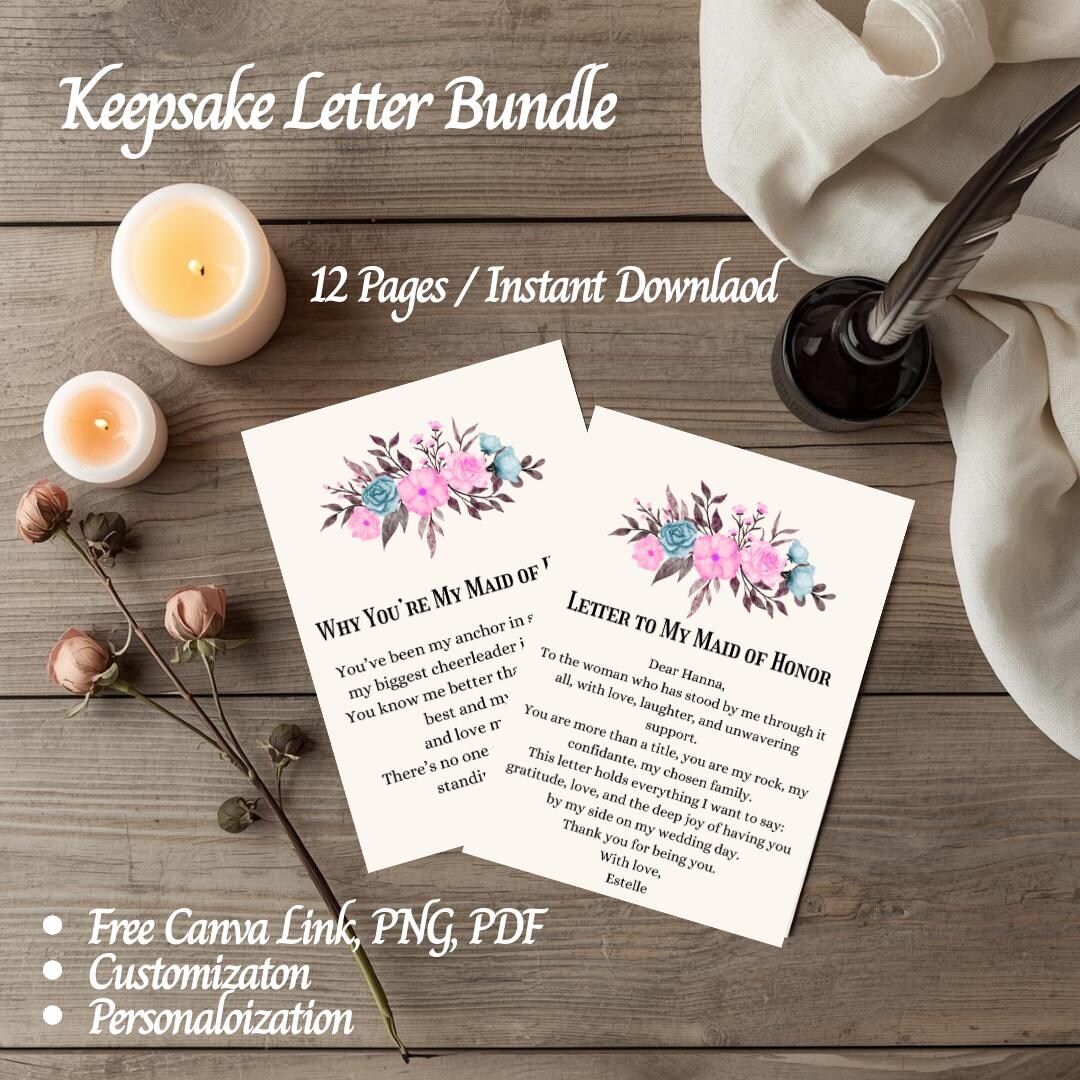 Maid of Honor Gift Handwritten Letters Template: Editable Wedding ...