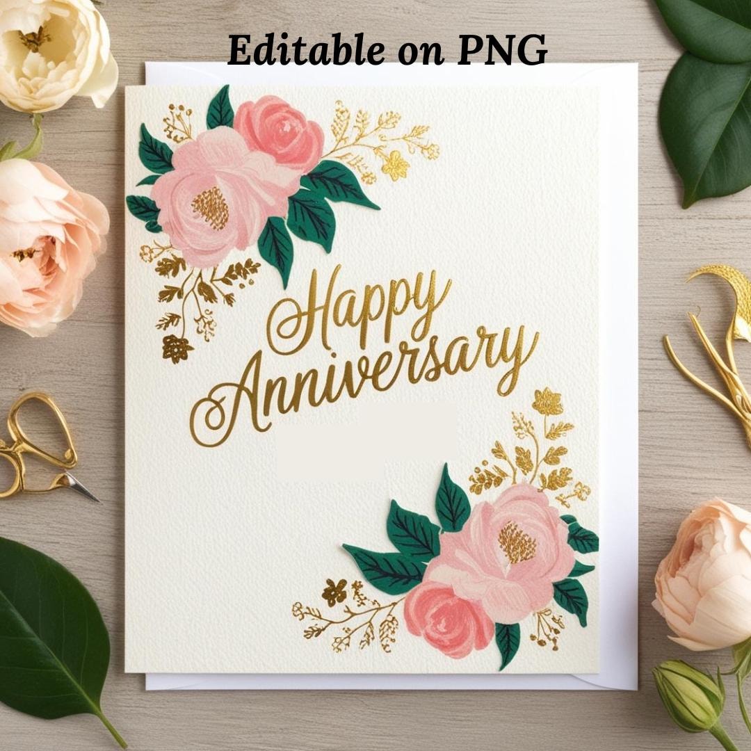 Floral Anniversary Card Template Romantic Wedding Keepsake Instant ...