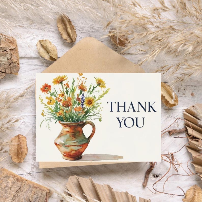 Rustic Boho Wildflower Thank You Card Printable Wildflower Thank You ...