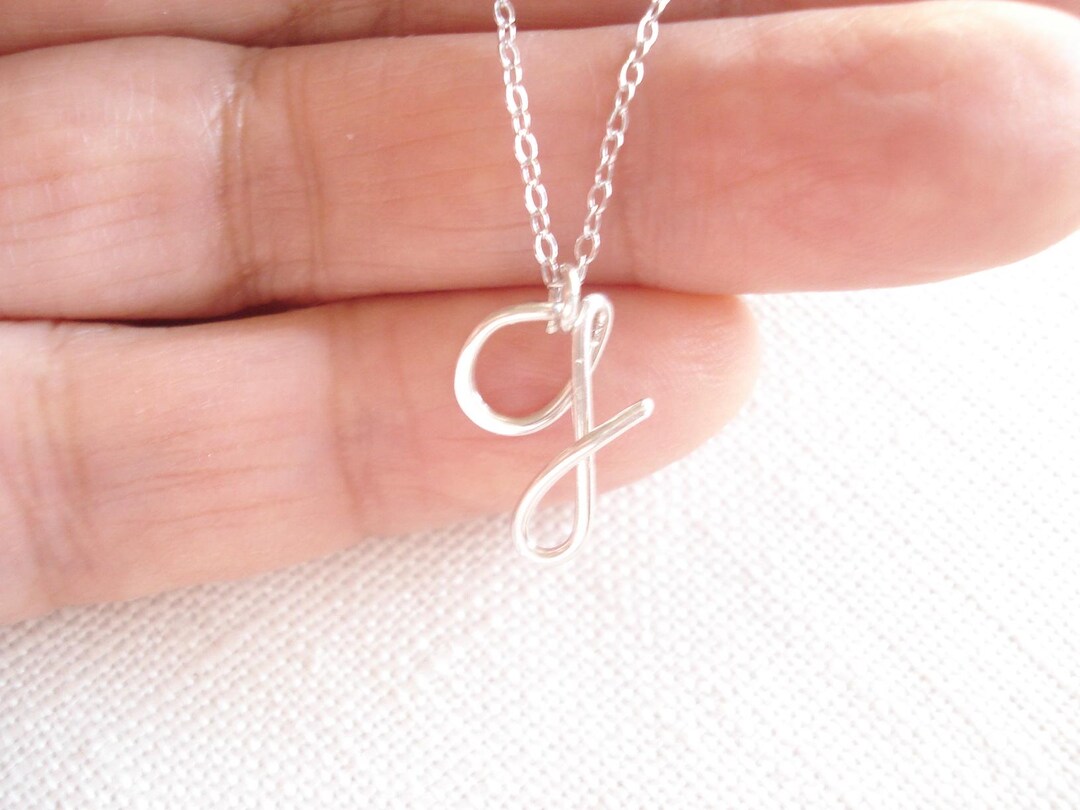 Personalized Cursive Initial Necklace, Sterling Silver Wire Wrapped ...
