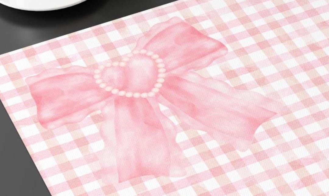 Pink Plaid Cottage Chic Placemat, Shabby Chic Heart Bow, Cottage Chic ...