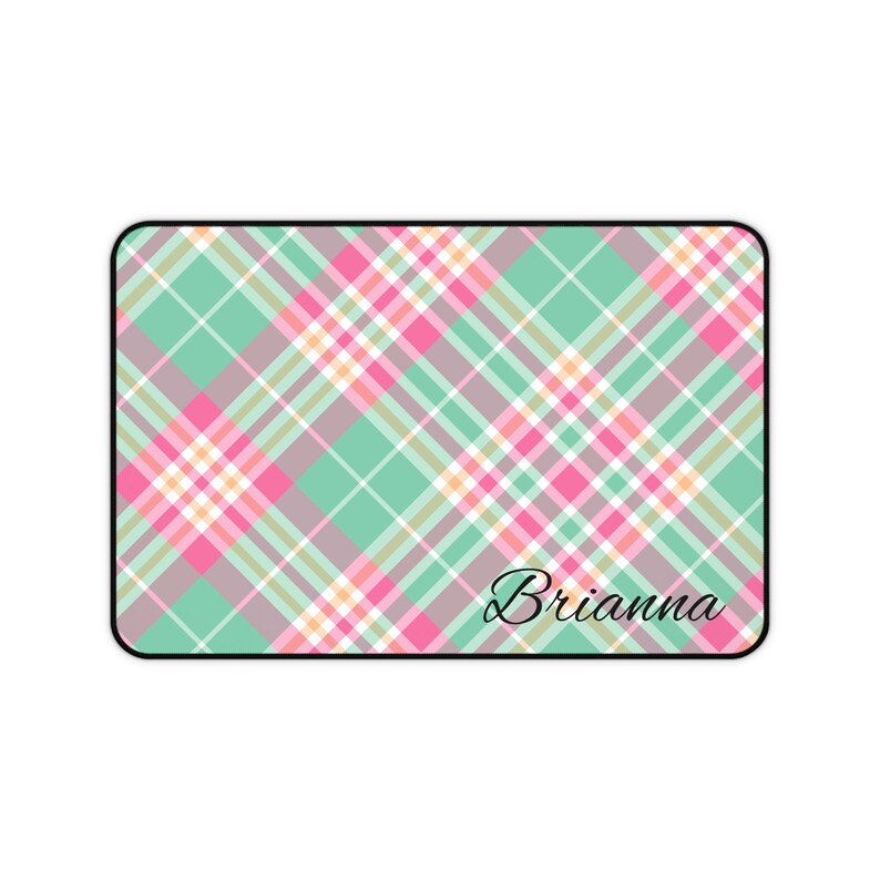 Personalized Pink Plaid Desk Mat, Preppy Desk Accessory, Large Computer ...