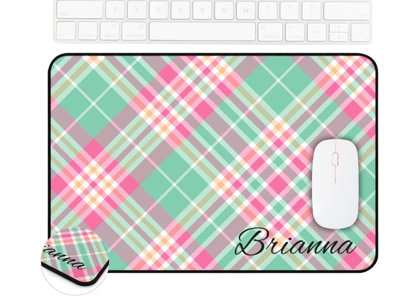 Personalized Pink Plaid Desk Mat, Preppy Desk Accessory, Large Computer ...