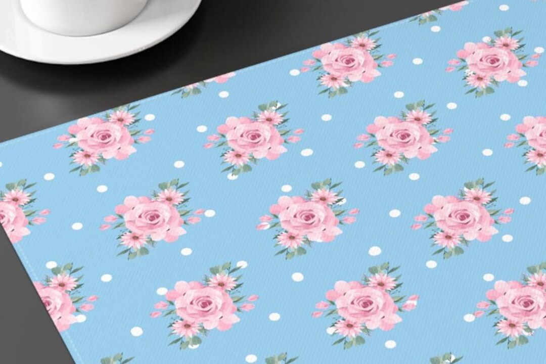 Cottage Chic Placemat, Pink Floral Placemat, Blue Shabby Chic, Polka ...