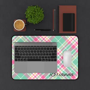 Personalized Pink Plaid Desk Mat, Preppy Desk Accessory, Large Computer ...