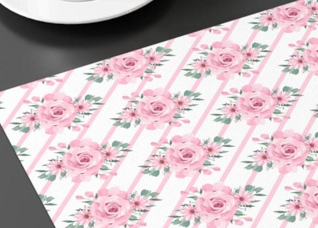 Shabby Chic Placemat, Cottage Table Linens, Pink Stripes Pink Floral ...