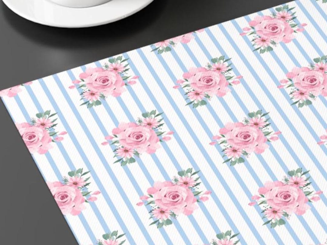 Shabby Chic Placemat, Cottage Table Linens, Blue Stripes Pink Floral ...