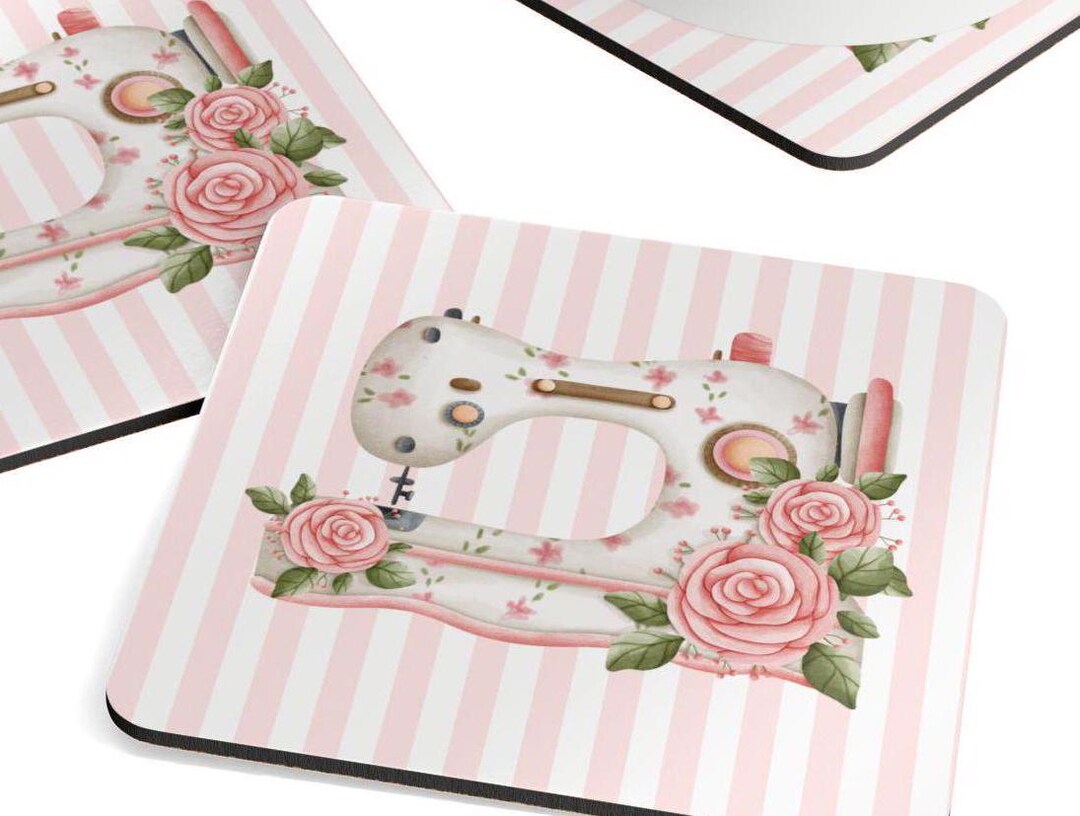 Vintage Sewing Machine Coaster Set, Floral Sewing Machine, Craft Room ...