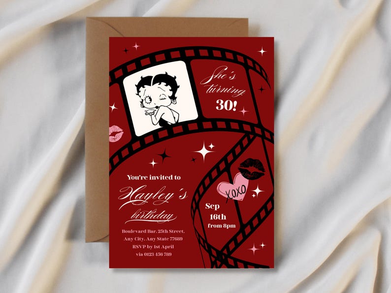 Betty Boop Birthday Invitation Comic Reel Frame | Editable Canva ...