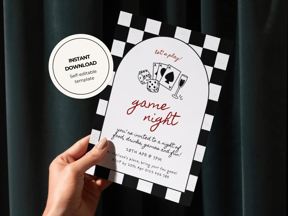 Retro Game Night Invitation Flyer | Ace of Hearts Card Game Dice ...