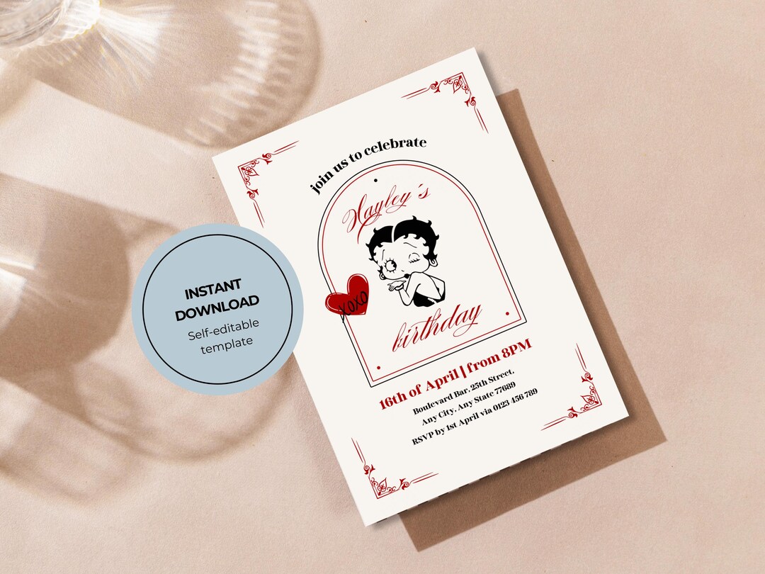 Betty Boop Invitation Birthday Bachelorette Girls Party Baby Shower ...