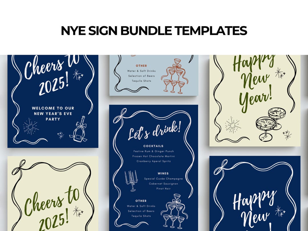 Editable New Year’s Eve Party Sign Bundle | Hand-drawn | Welcome, Bar ...