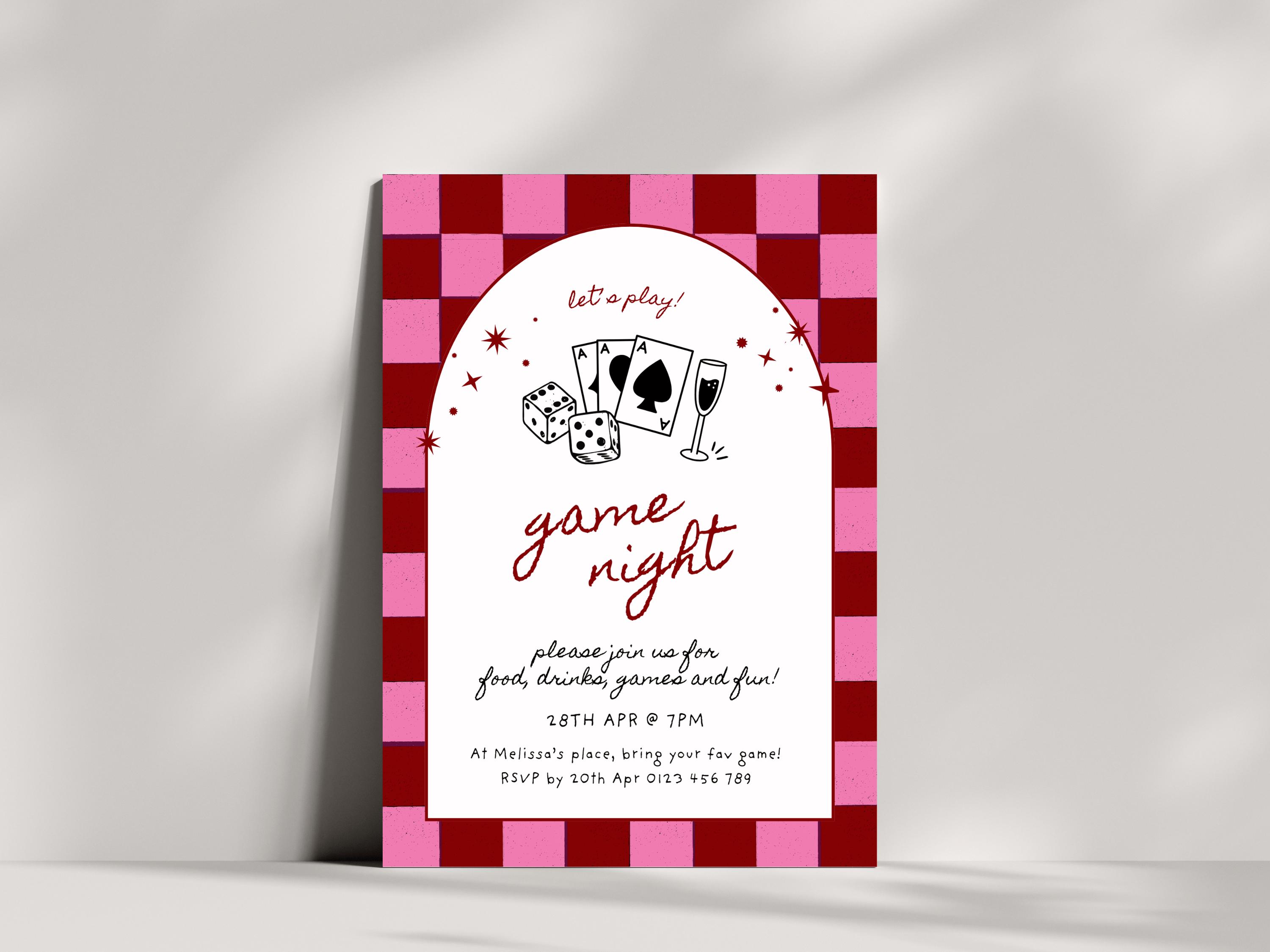 Retro Game Night Invitation Flyer | Ace of Hearts Card Game Dice ...