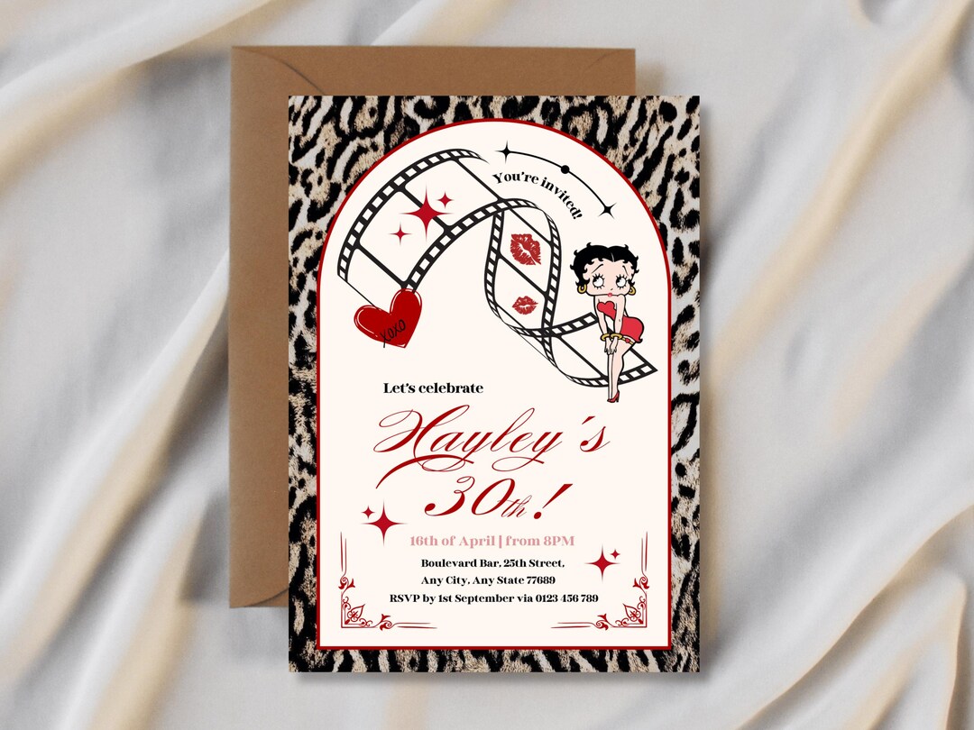 Betty Boop Birthday Invitation: Cheetah Print, Cherry Red & Pink for ...
