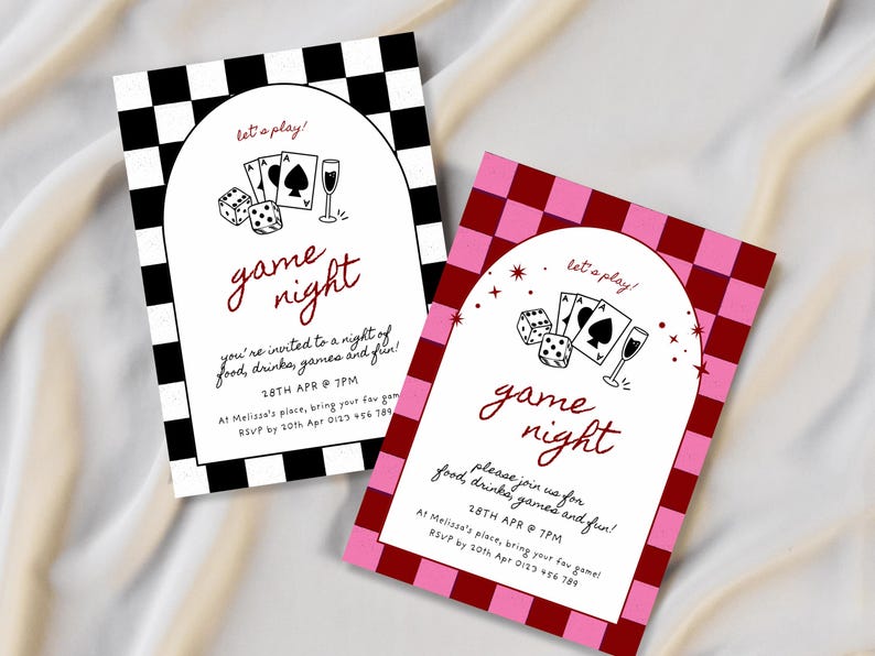 Retro Game Night Invitation Flyer | Ace of Hearts Card Game Dice ...
