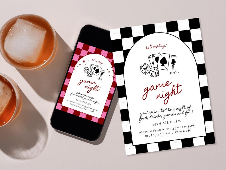 Retro Game Night Invitation Flyer | Ace of Hearts Card Game Dice ...