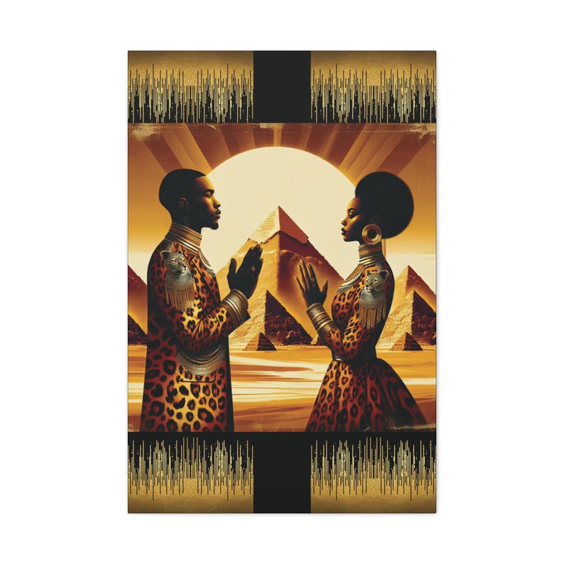 Canvas Wrap, Black Couple Praying Pyramid Sunset, African American Wall ...