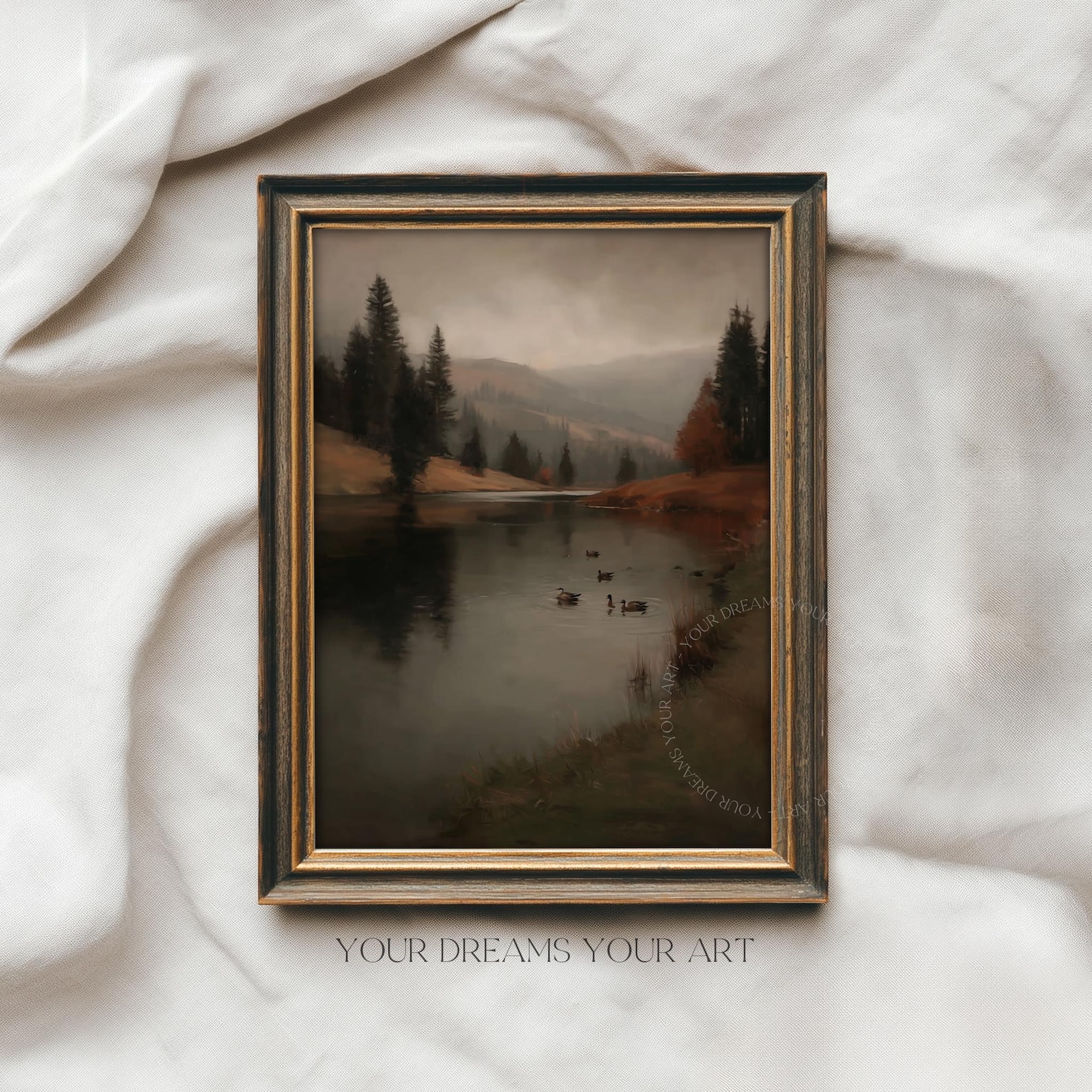 Arte para impressão de paisagem melancólica à beira do lago - Cena ...