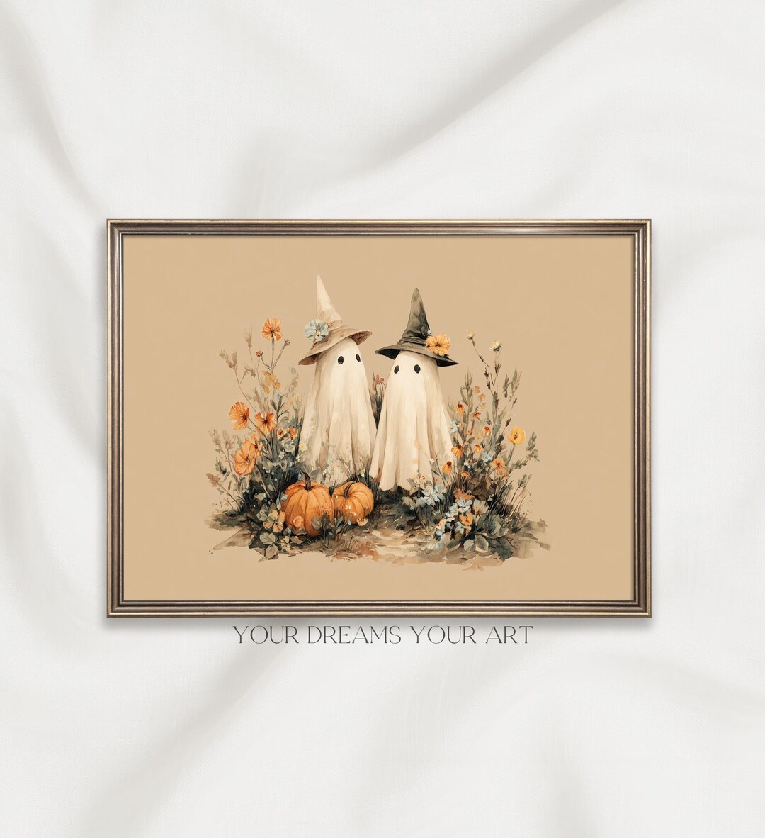 Cute Vintage Ghost Wall Art - Cozy Halloween Printable, Rustic Autumn ...