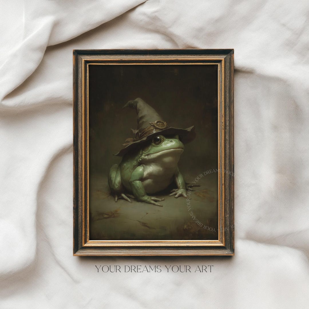 Plump Green Frog Wearing Witch’s Hat - Cute Spooky Vintage Printable ...