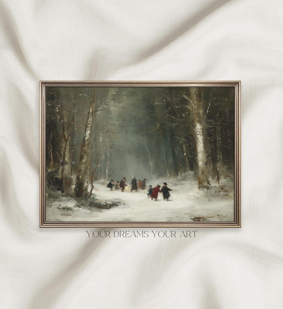 Vintage Winter Scene With Sledding Families - Cozy Printable Wall Art ...