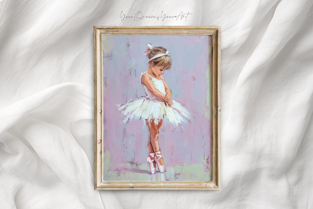 Ballerina Printable Art - Cute Young Dancer in White Tutu, Soft Pastels ...