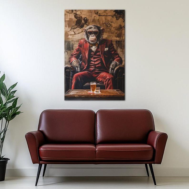 Monkey Gentleman Canvas Print: Funny Animal Portrait, Bar Style Art - Etsy