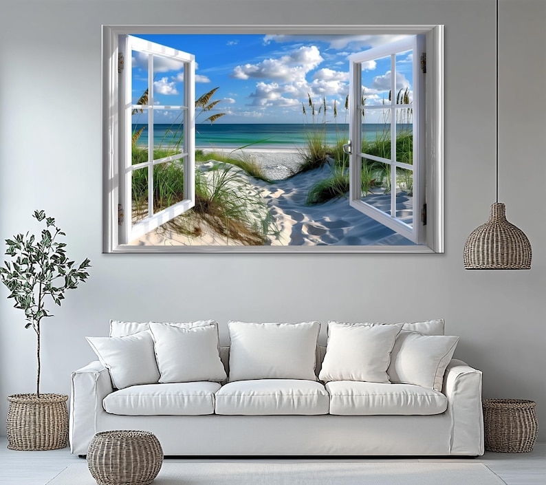 Beach View Canvas Print: Coastal Window Scene, Ready to Hang - Etsy