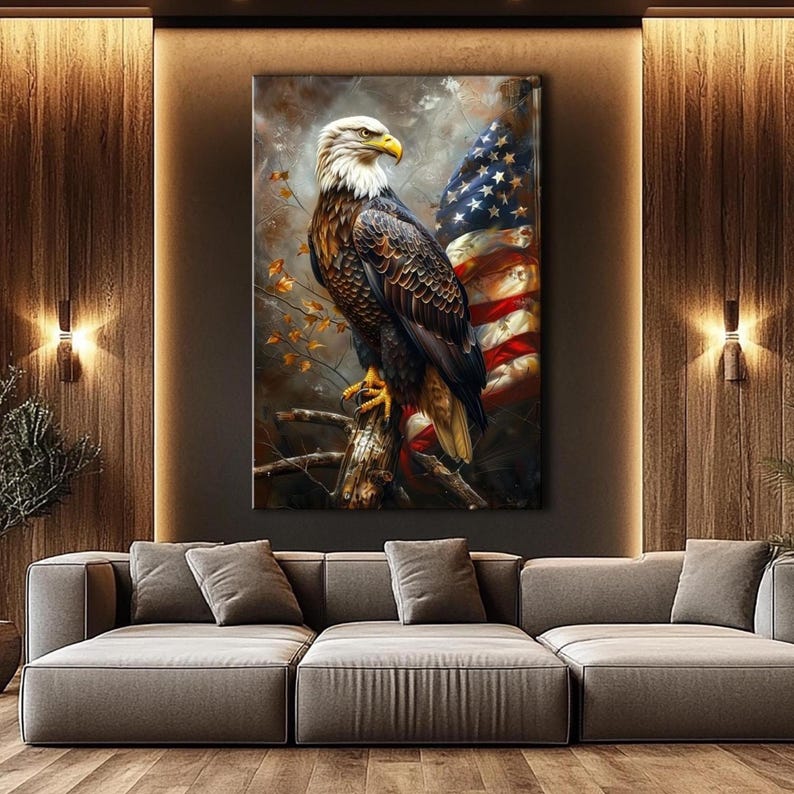 Patriotic Bald Eagle Artwork American Flag Wall Art American Bald Eagle ...