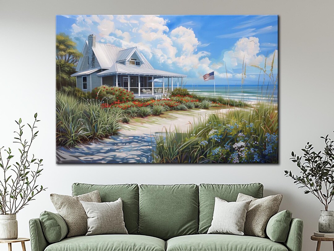 Coastal House Canvas Print Sea View Art Seaside Landscape Wall Art ...