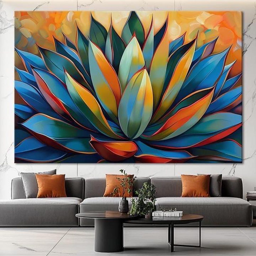 Colorful Agave Canvas Print: Abstract Succulent, Desert Botanical Art ...