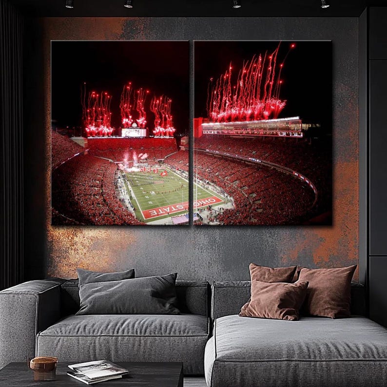 Ohio Stadium Night Game Art Football Fireworks Print College Sports ...