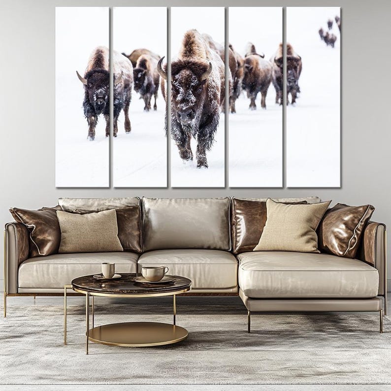 Winter Buffalo Canvas Print: Majestic Bison in Snow, Farmhouse Wall Art ...