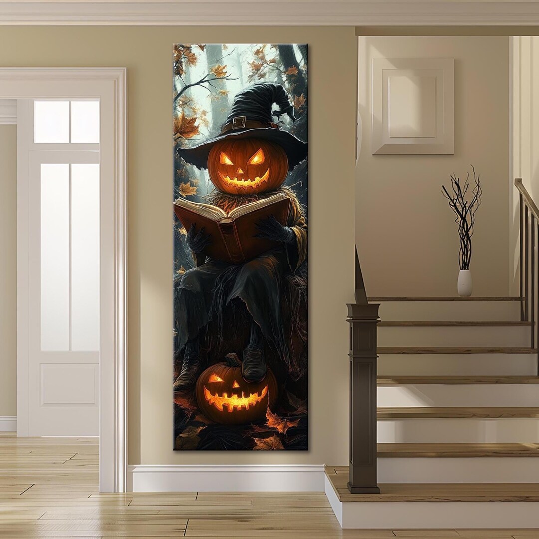 Gothic Scarecrow Reading Book Canvas Wall Art Halloween and Haunting ...