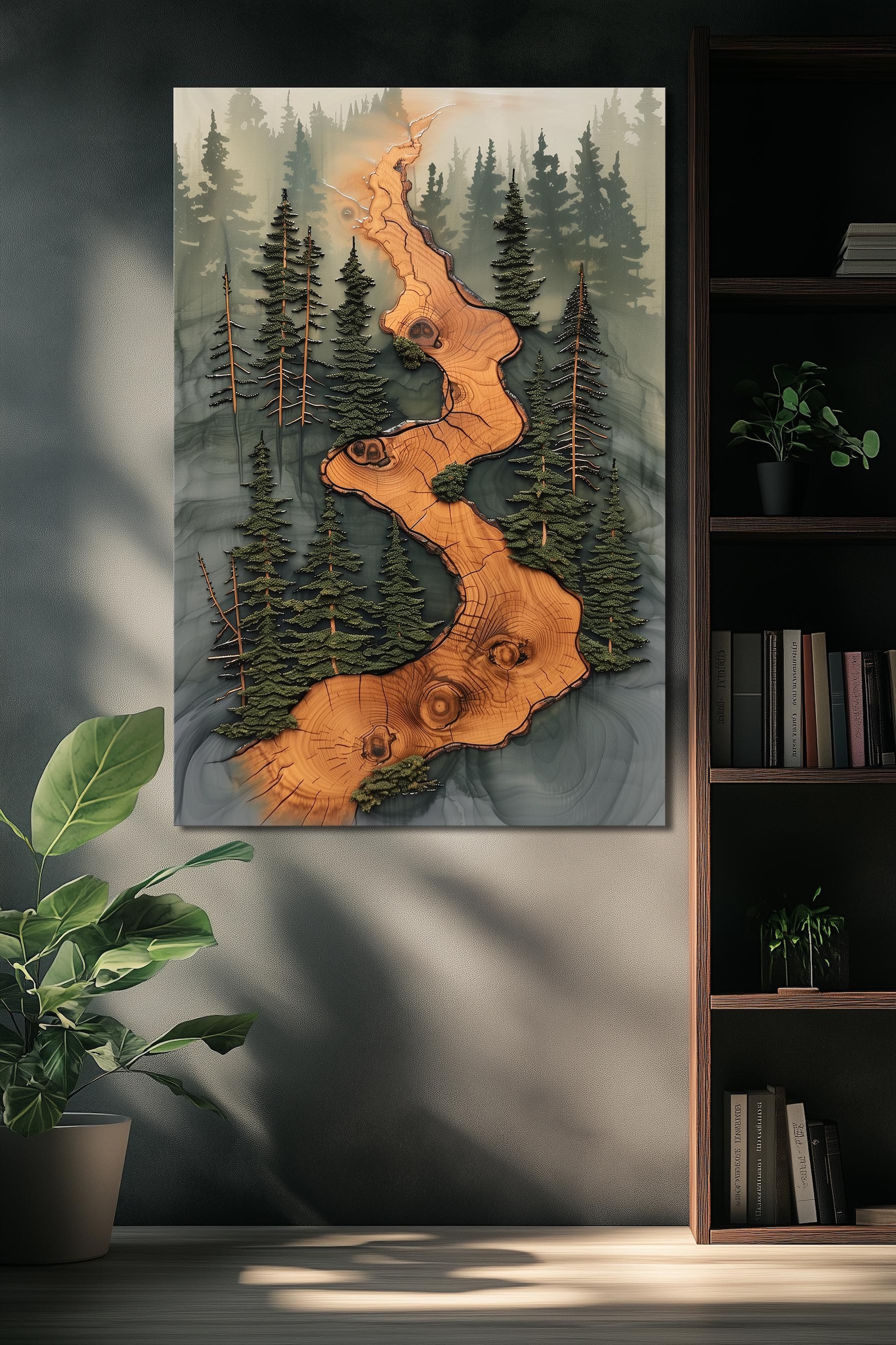 Handmade Rustic River Wood Canvas Art: Forest Landscape, Pine Trees - Etsy