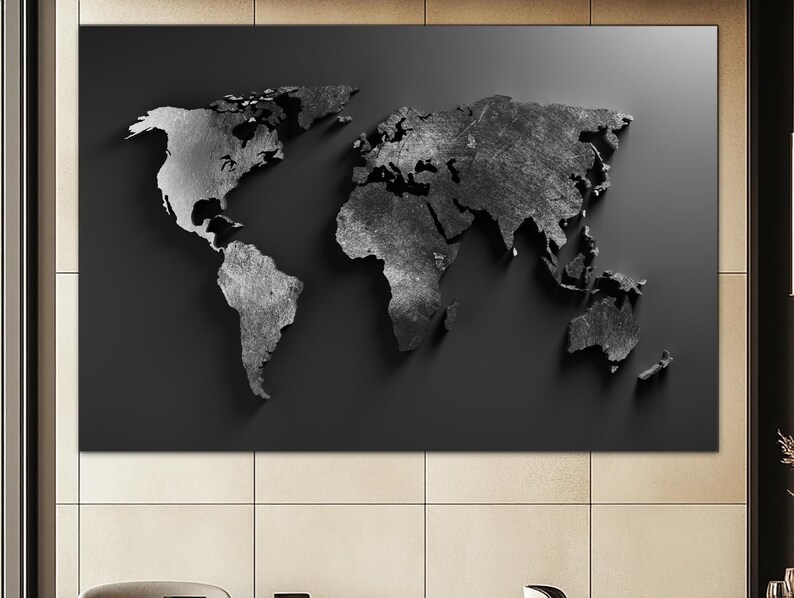 Huge Black World Map Canvas Large Globe Map Wall Art Canvas Minimalist ...