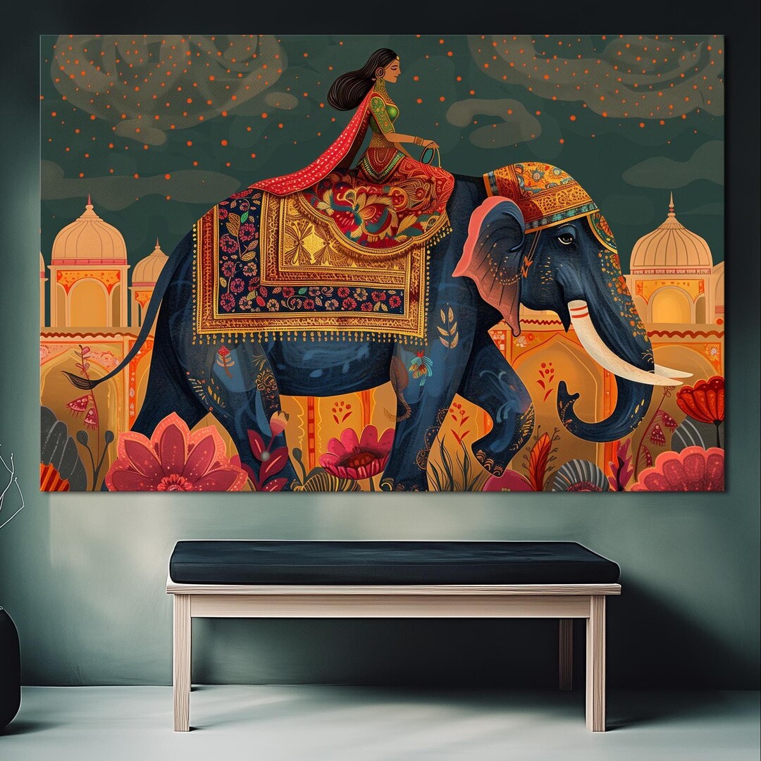 Indian Elephant Canvas Print: Vibrant Cultural Home Decor - Etsy