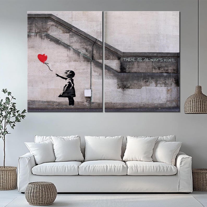 Heart Balloon Graffiti Canvas Art: Hopeful Street Art Decor - Etsy