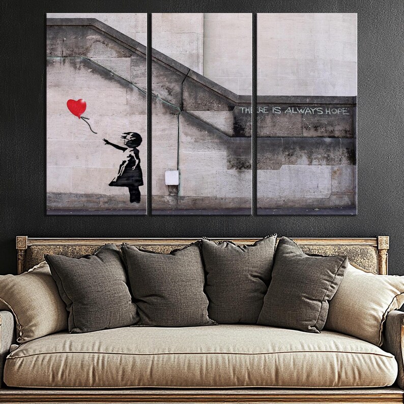 Heart Balloon Graffiti Canvas Art: Hopeful Street Art Decor - Etsy