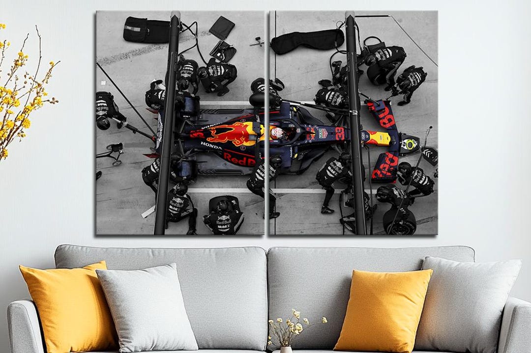 F1 Pit Stop Aerial View Canvas High Speed Motorsport Action Print Race ...