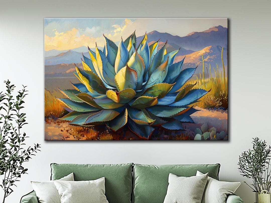 Agave Canvas Wall Art Mexican Canvas Cactus Print Blue Agave Wall Art ...